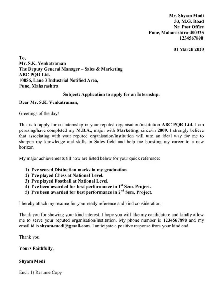 Internship Request Letter Without Reference - JPG | PDF