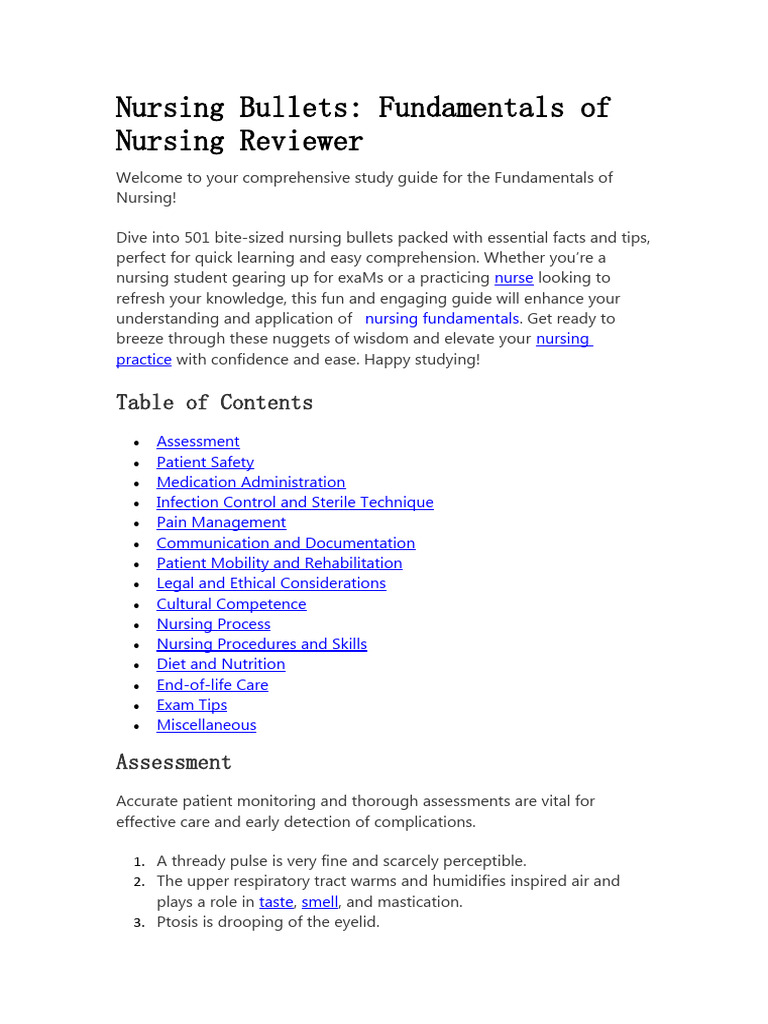 Nursing Bullets | PDF | Injection (Medicine) | Medical Diagnosis