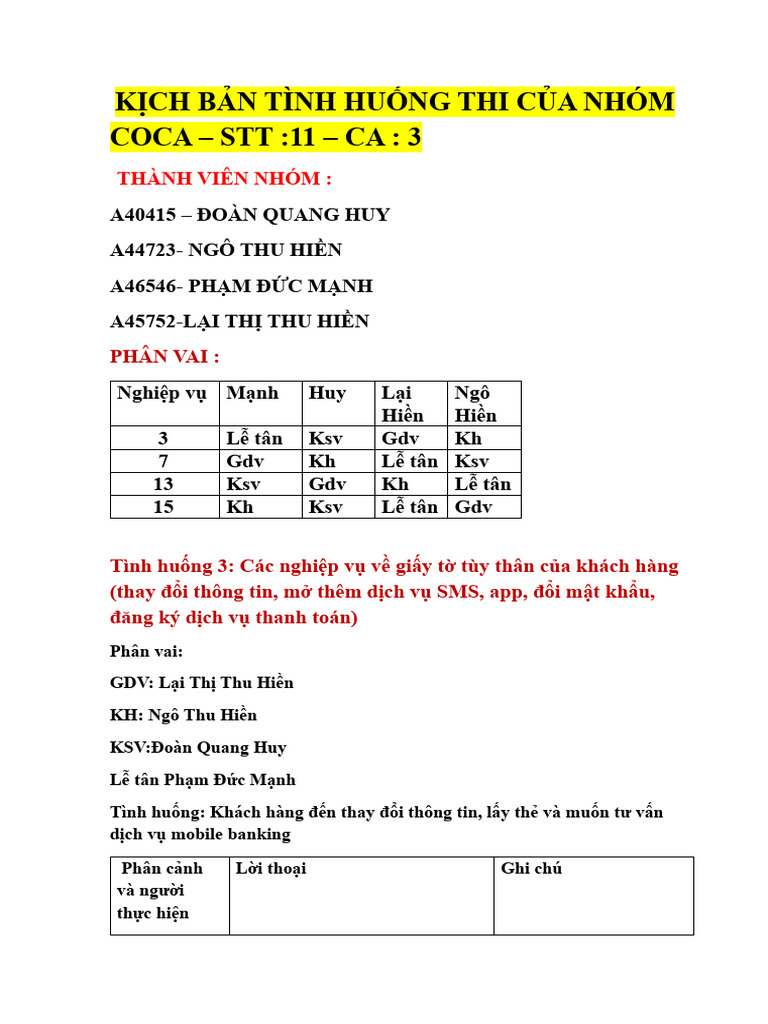 kịch bản thi cuối kỳ nhtm1 của nhóm Coca | PDF