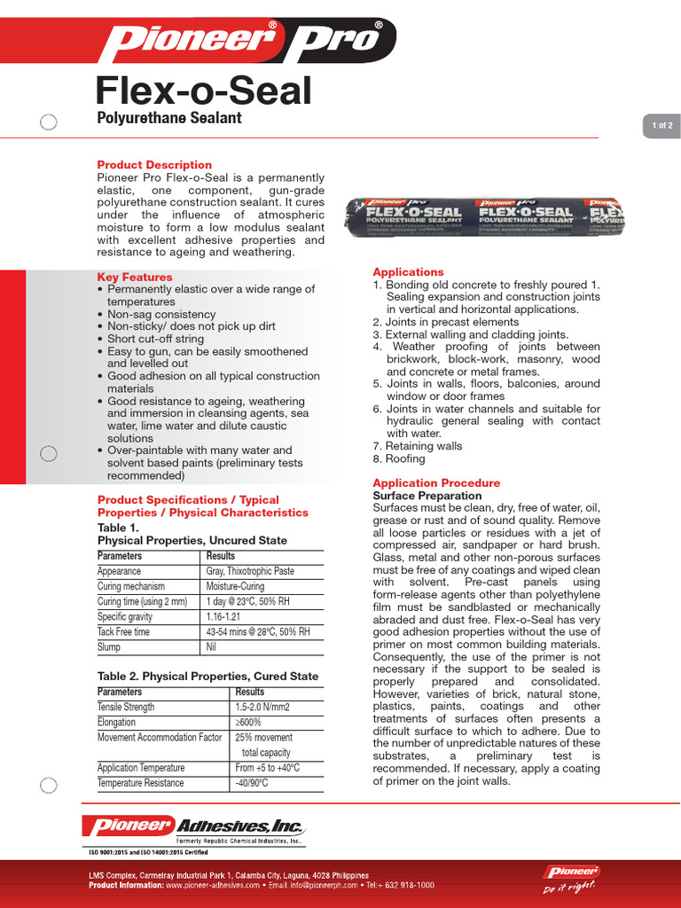 TDS - PPro Flex-O-Seal - 022019 | PDF | Concrete | Materials