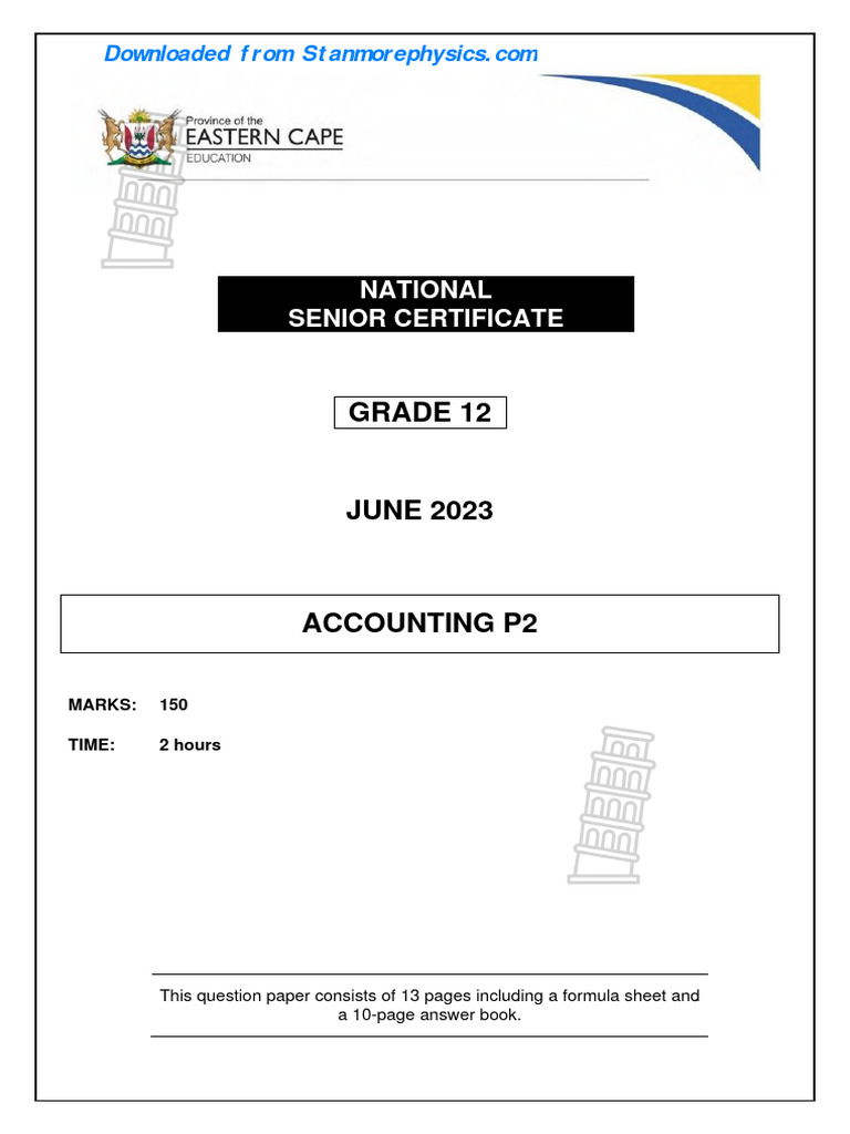 EC Accounting Grade 12 June 2023 P2 and Memo | PDF | Debits And Credits ...