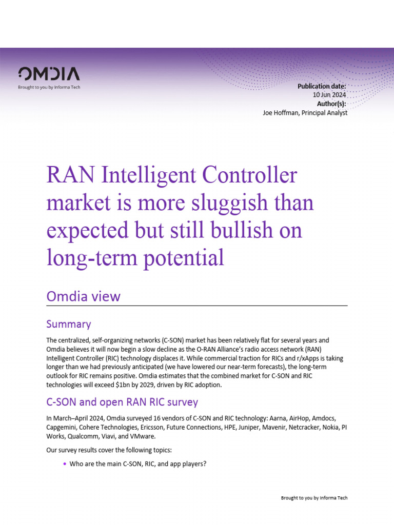 Ran Intelligent Controller Market Is More Sluggish Than Expected But ...