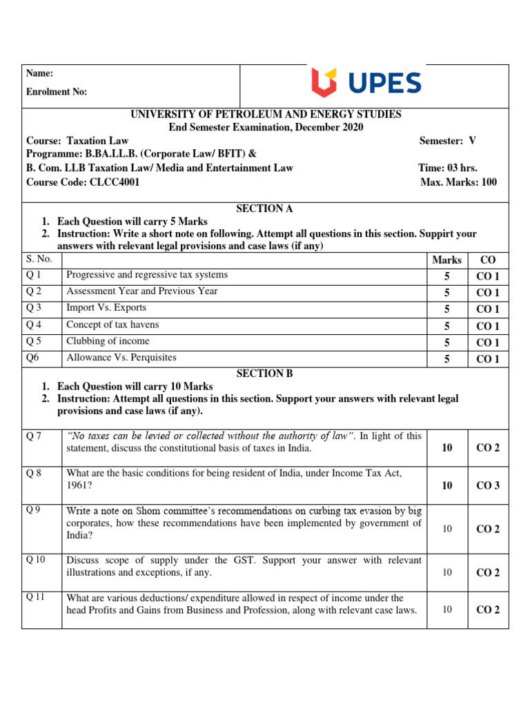 Ese - Dec20 - Sol - Bba LLB (Cl-Iitl-Bfil) - V - CLCC4001 - Taxation Law | PDF | Taxes | Loans