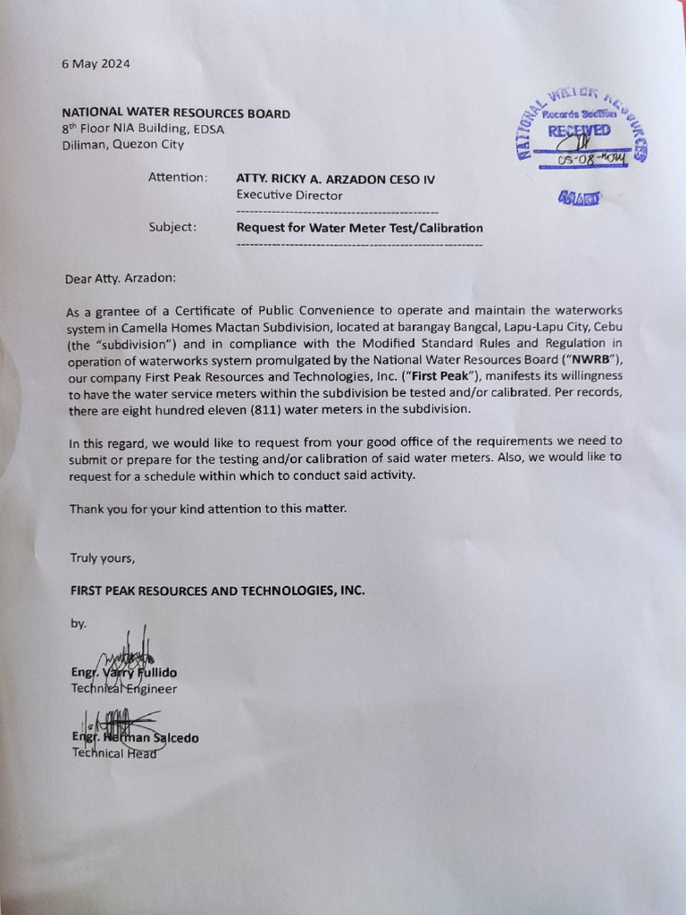 Request For Meter Test Calibration | PDF