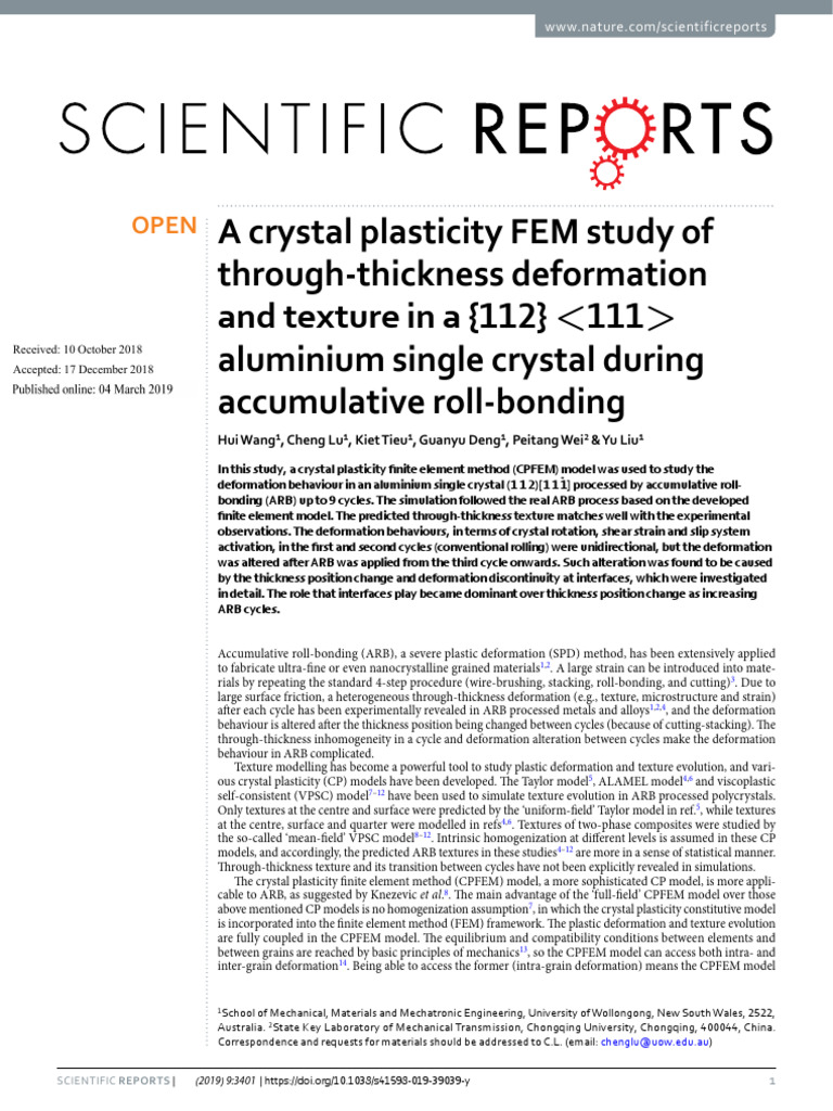 A Crystal Plasticity FEM Study of Through-Thickness Deformation and ...