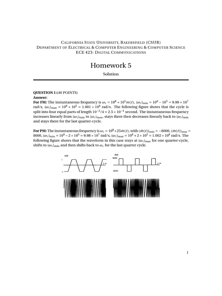 HW5 Solution | PDF | Frequency Modulation | Sound Production Technology