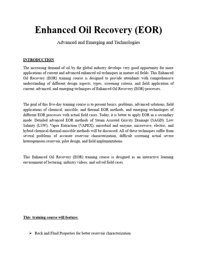 Enhanced Oil Recovery (EOR) | PDF | Enhanced Oil Recovery | Petroleum Reservoir