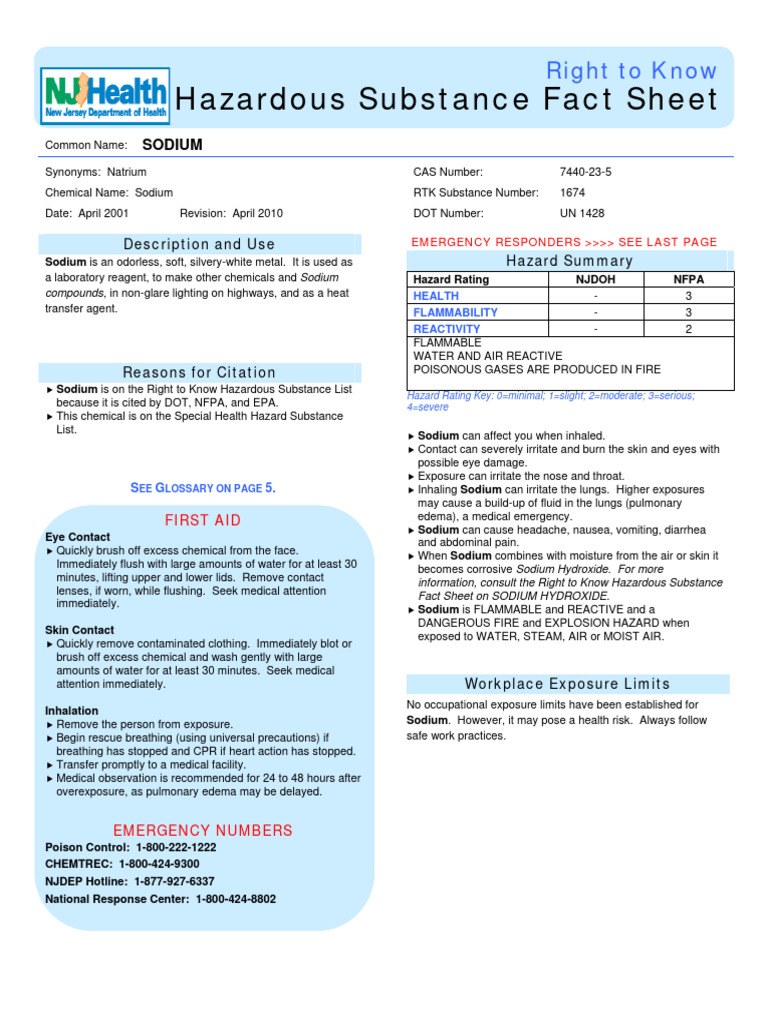 Hazardous Substance Fact Sheet: Right To Know | PDF | Chlorine ...
