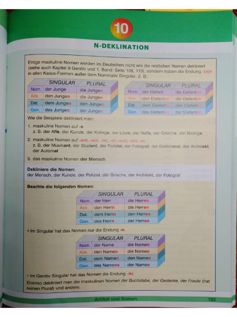 Thema 10 N-Deklination (S.103-106) | PDF