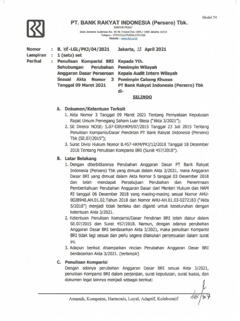 Perubahan Komparisi BRI 2021 | PDF