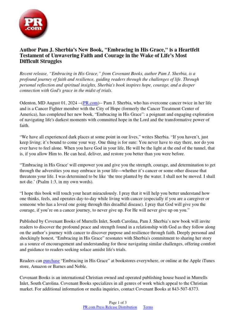 Author Pam J. Sherbia's New Book, "Embracing in His Grace," Is A ...