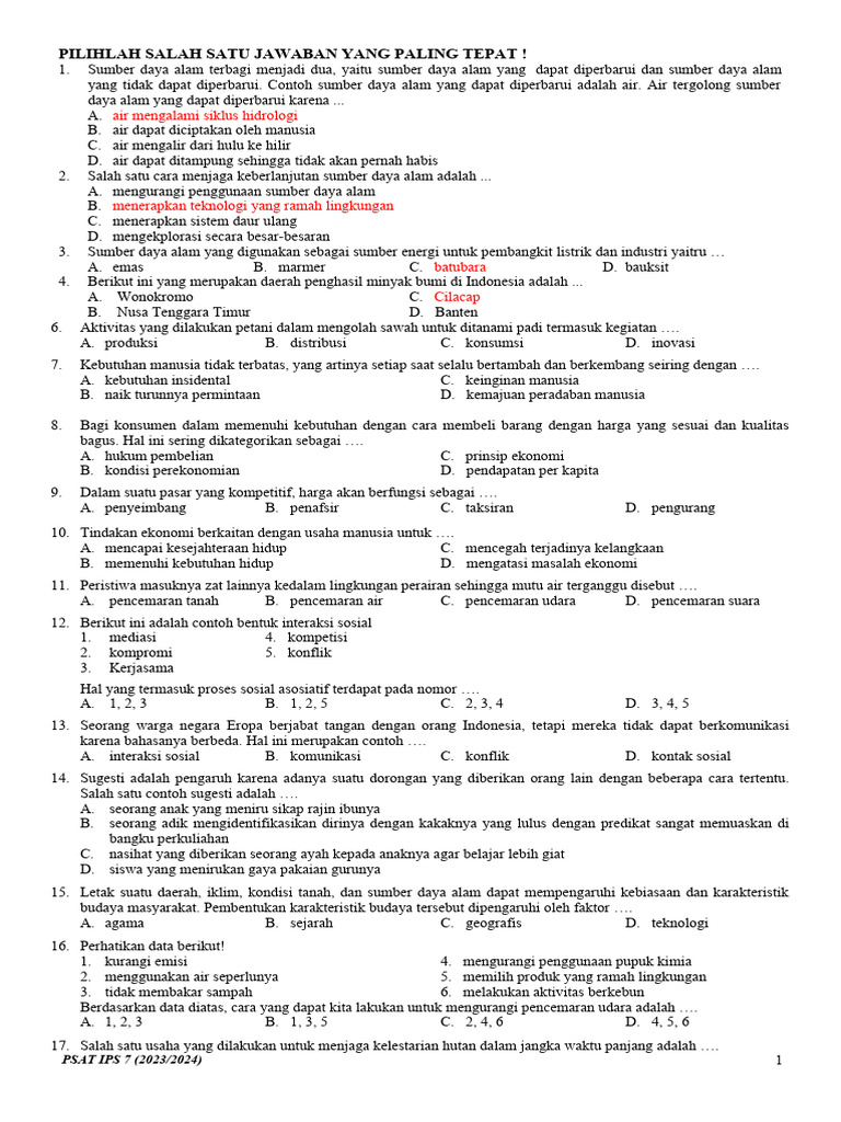 Soal PSAT IPS 7 Genap 2023-2024 Campuran | PDF