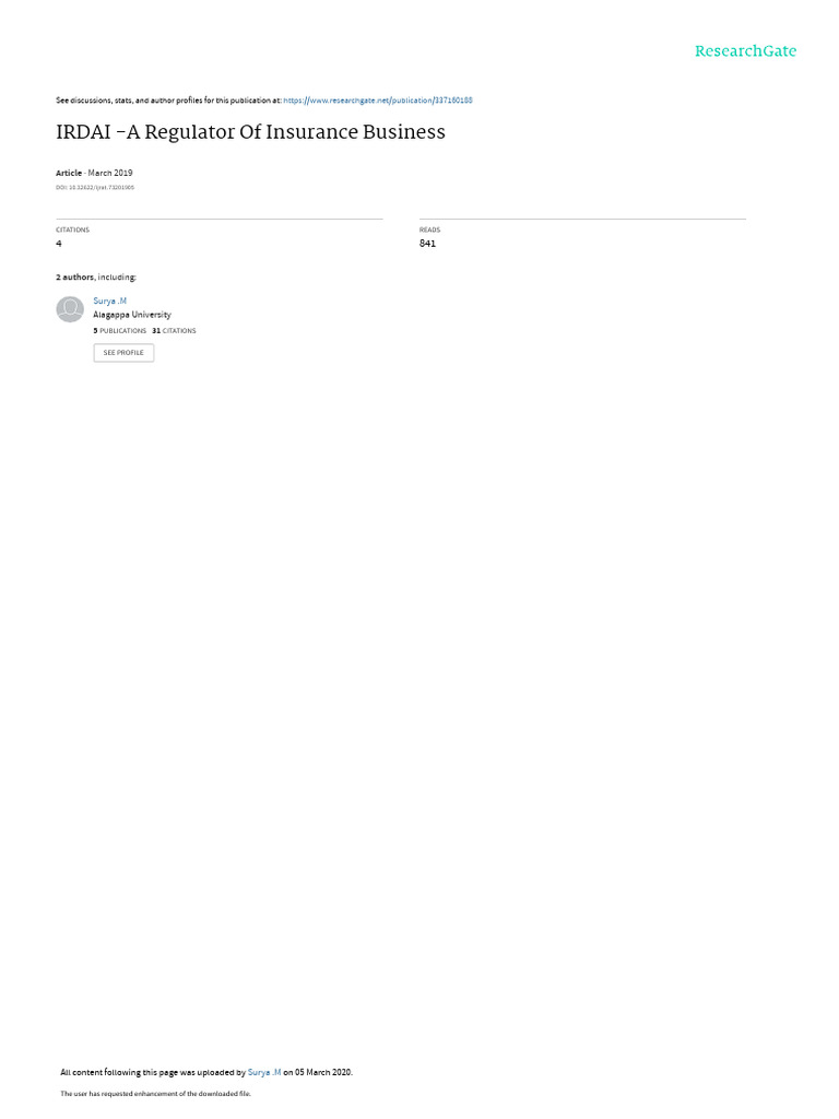 IRDAI A Regulator Of Insurance Business PDF Insurance Financial