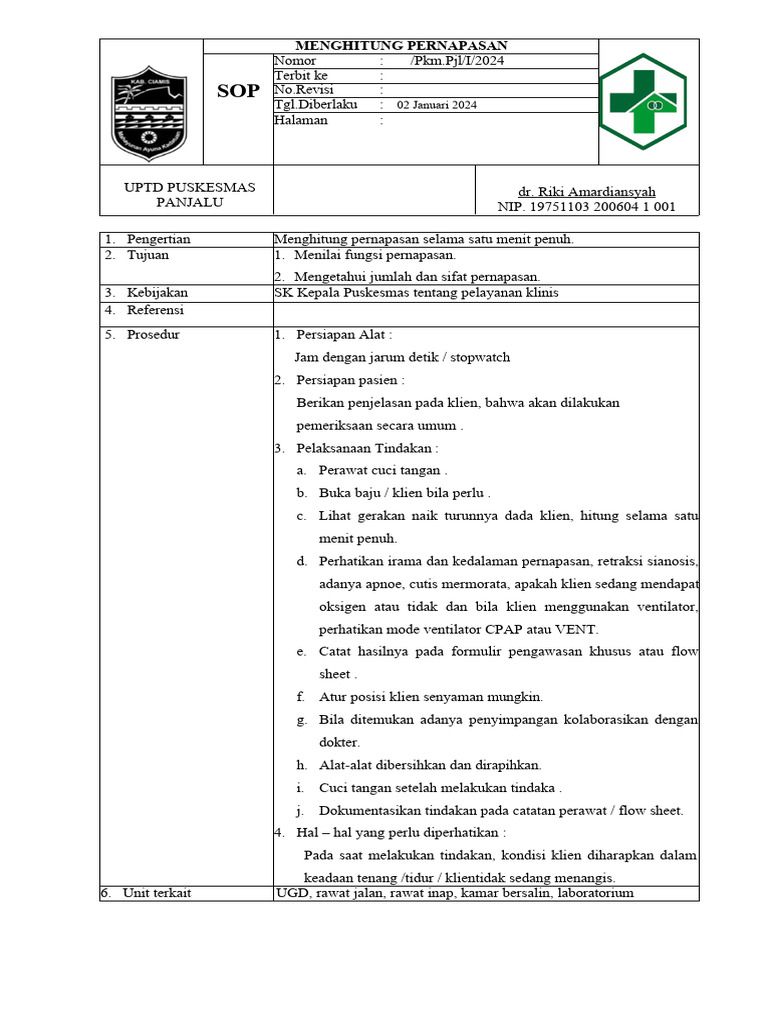 Sop Menghitung Pernafasan - Compress | PDF