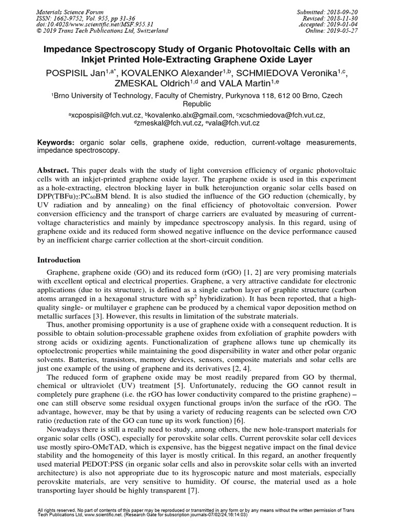 Impedance Spectroscopy Study of Organic Photovolta | PDF | Graphene | Solar Cell