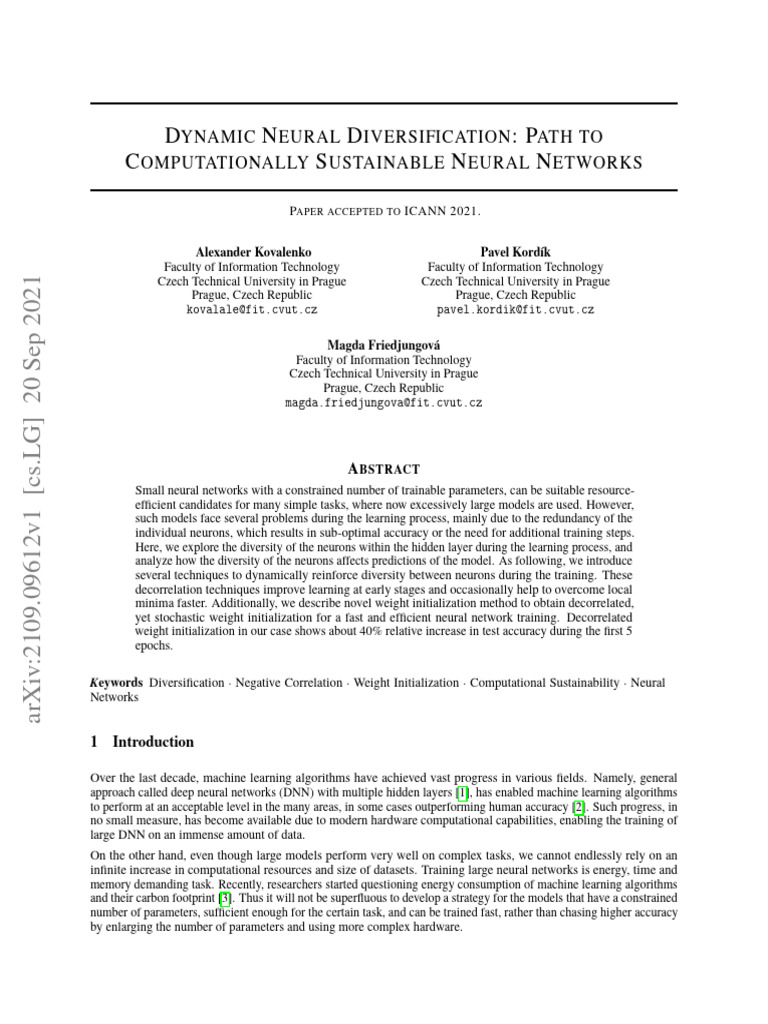 Dynamic Neural Diversification Path To Computation Pdf Artificial Neural Network Deep Learning