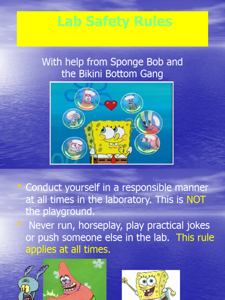 Labsafetyrulesppt-Sponge Bob 2016 | PDF | Laboratories
