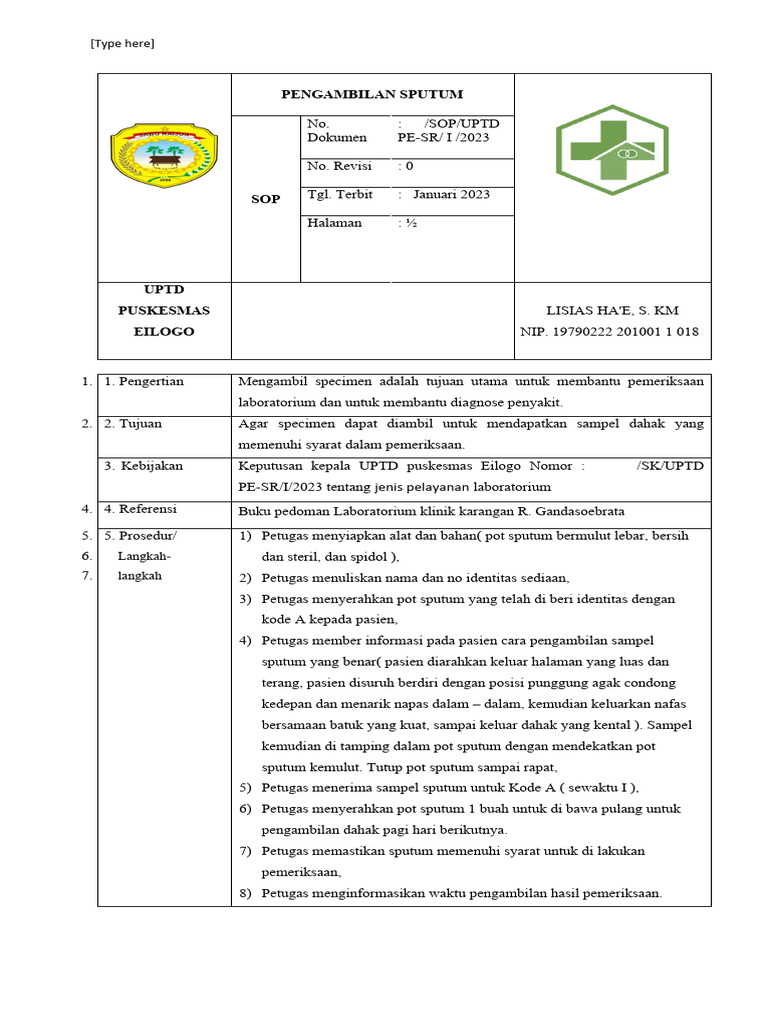 Sop Pengambilan Sputum | PDF
