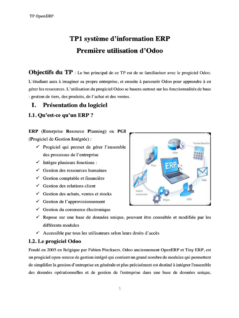 TP1 Système D'information ERP Première Utilisation D'odoo | PDF