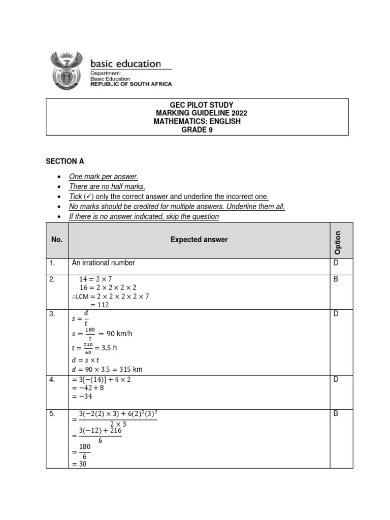 Grade 9 Mathematics Marking Guide | PDF | Mathematics | Elementary Geometry