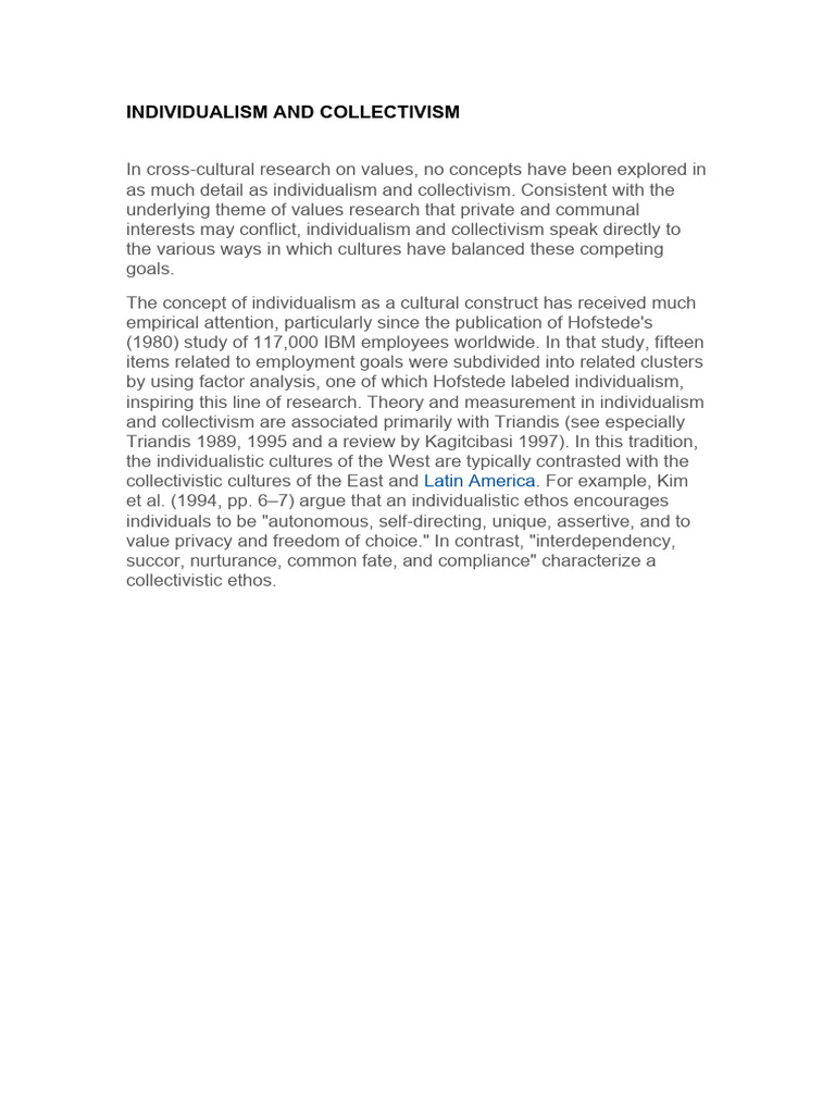 Individualism and Collectivism | PDF