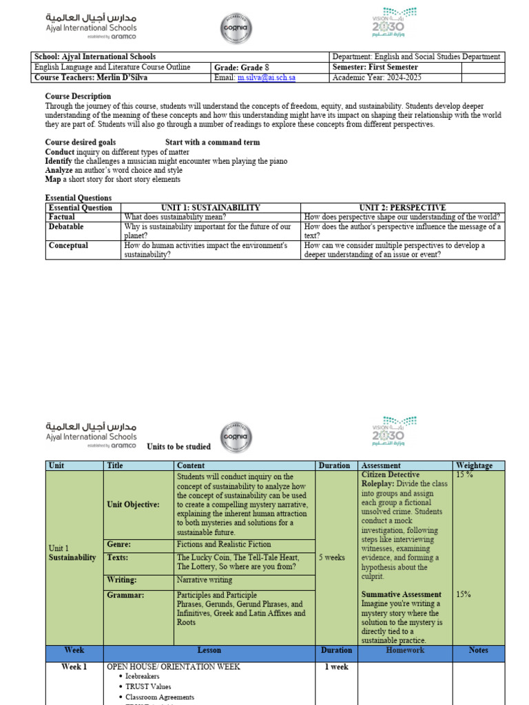 Grade 8 English Course Outline | PDF | Educational Assessment | Cognition