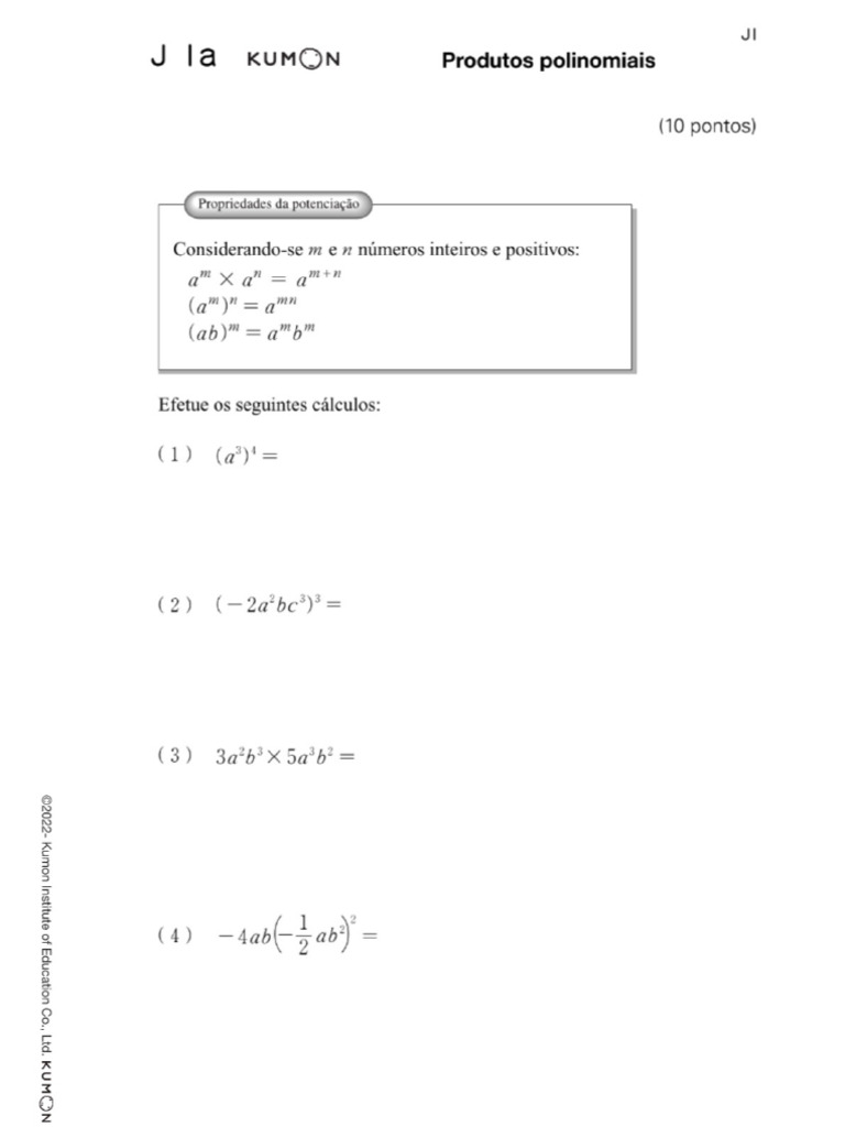 KUMON LEVEL J - 01 Exercicios | PDF