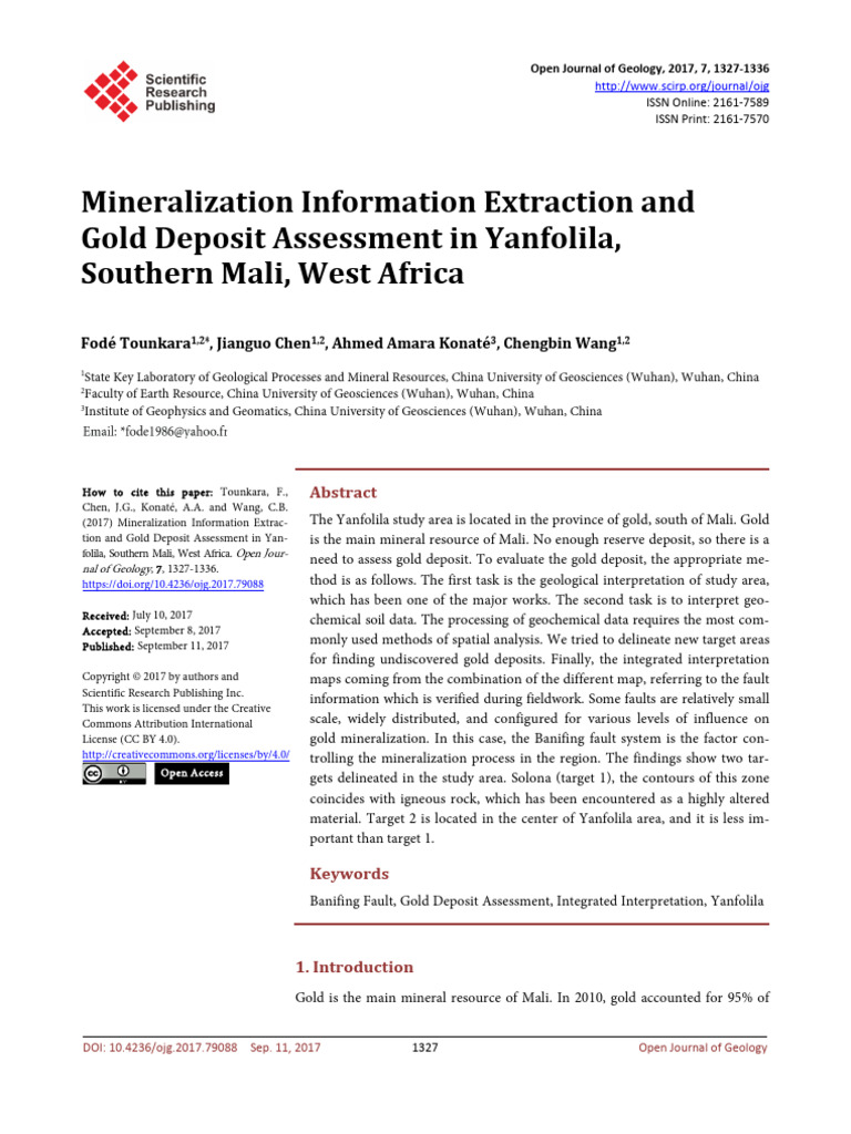 Tounkara Et Al, 2017 Gold Deposits Assessment in Yanfolila | PDF | Rock ...