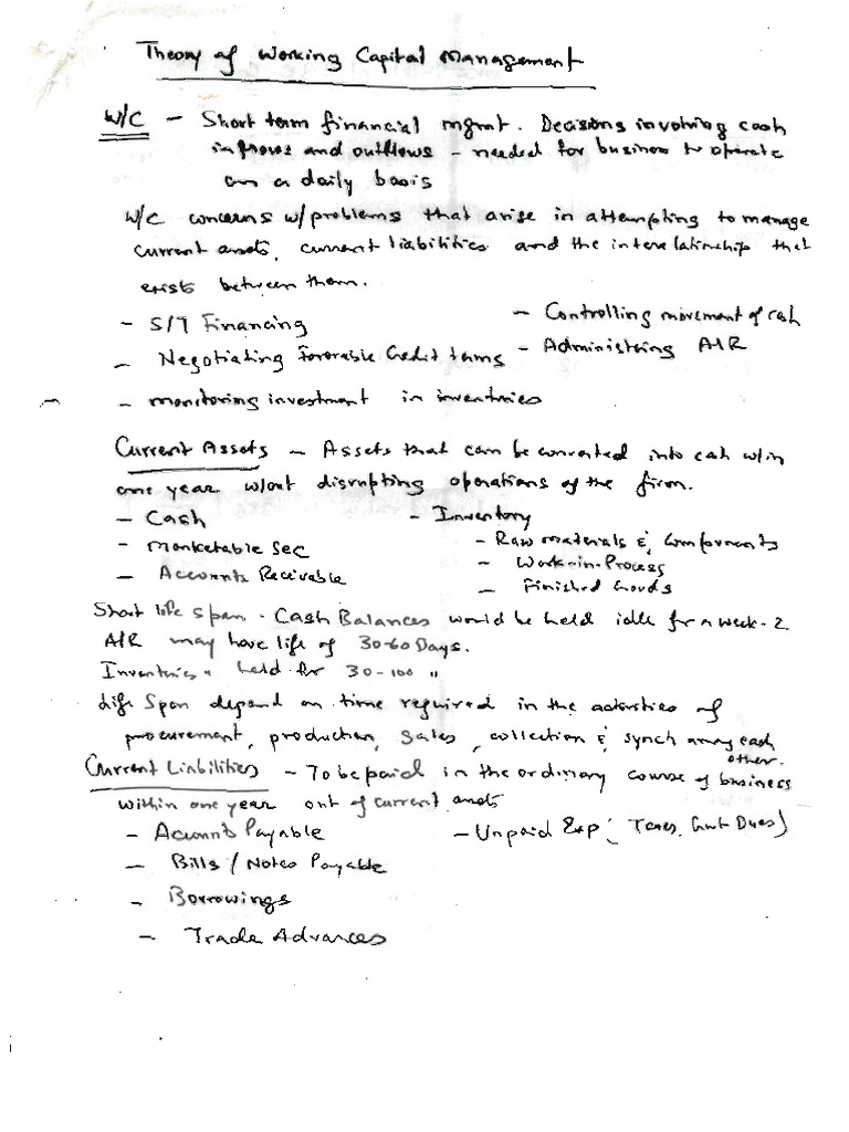 Theories of Working Capital As Per Elements of BM Concept | PDF