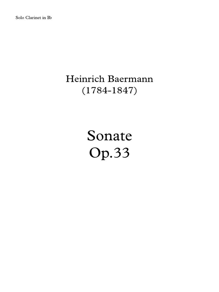 Heinrich Baermann - Sonate For Clarinet and Orchestra Op.33 - Solo ...