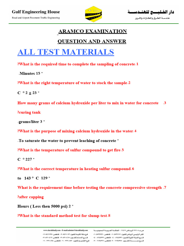 Aramco - Exam For - All Test (Gulf Preparation) | PDF | Concrete ...
