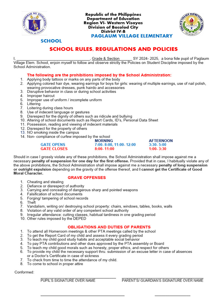 PVES School Rules | PDF