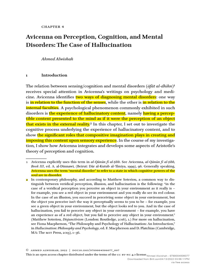 Avicenna On Perception, Cognition, and Mental Disorders - The Case of Hallucination - Alwishah ...