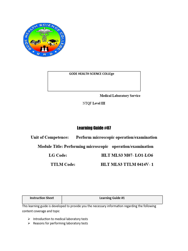 M. 07 Performing Microscopic Examination | PDF | Centrifuge | Patient