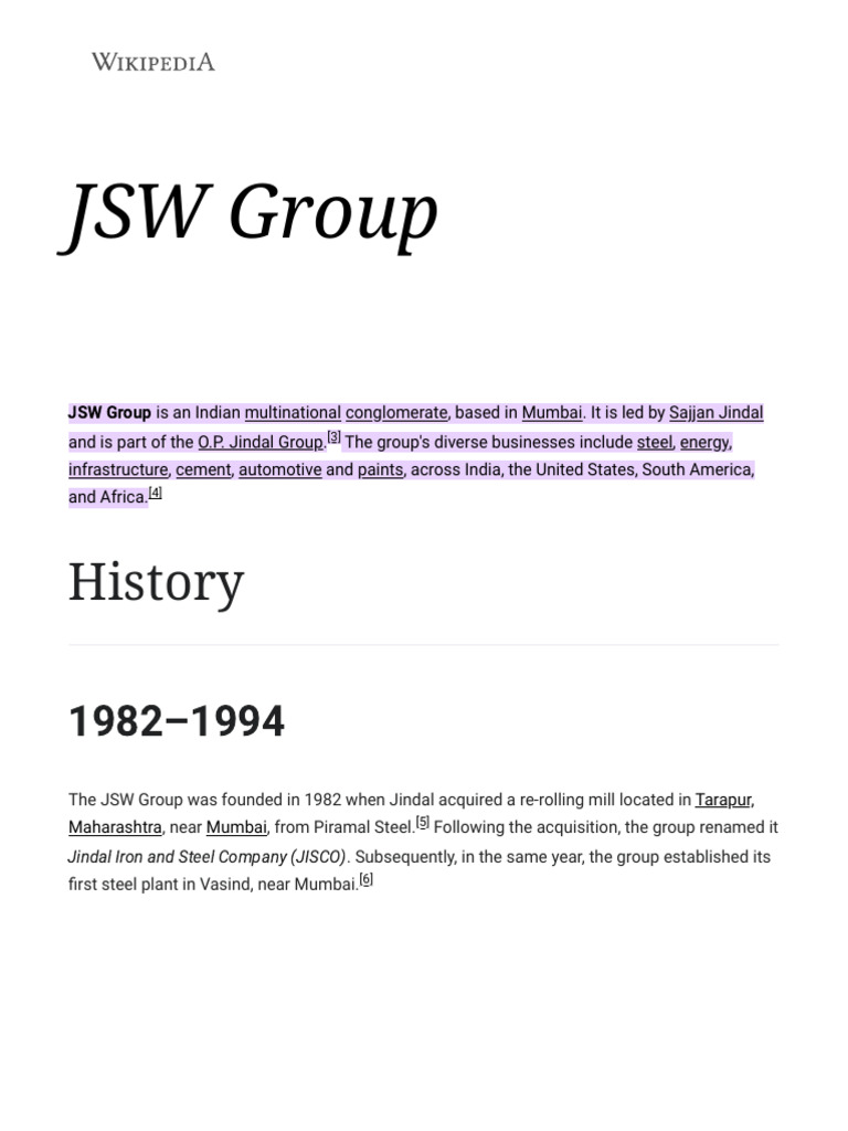 JSW Group - Wikipedia | PDF | Companies
