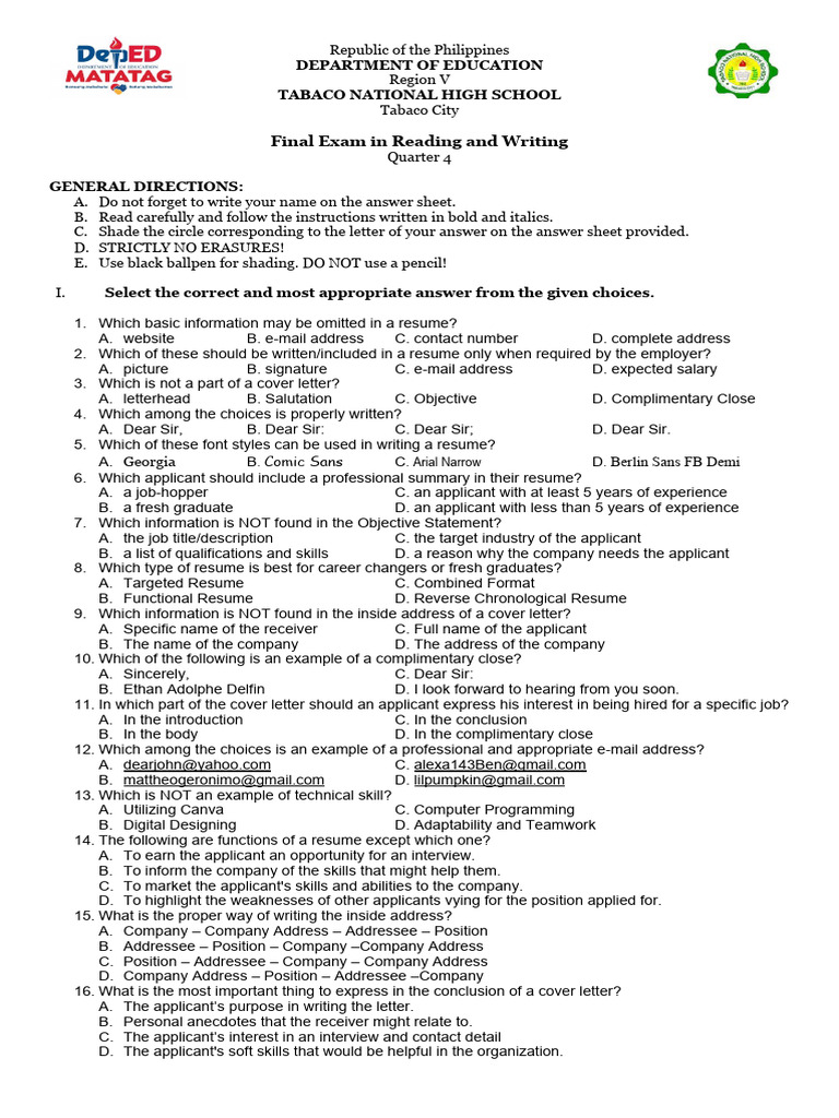 Reading & Writing Final Exam Guide | PDF | Intertextuality | Résumé