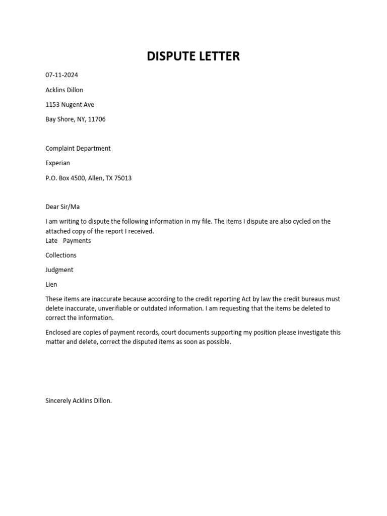 Dispute Letter Experian | PDF | Social Science