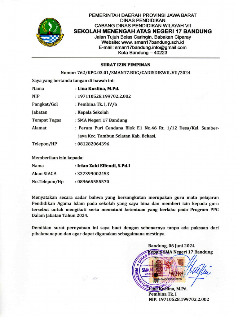 S Izin Pimpinan Pak Irfan | PDF