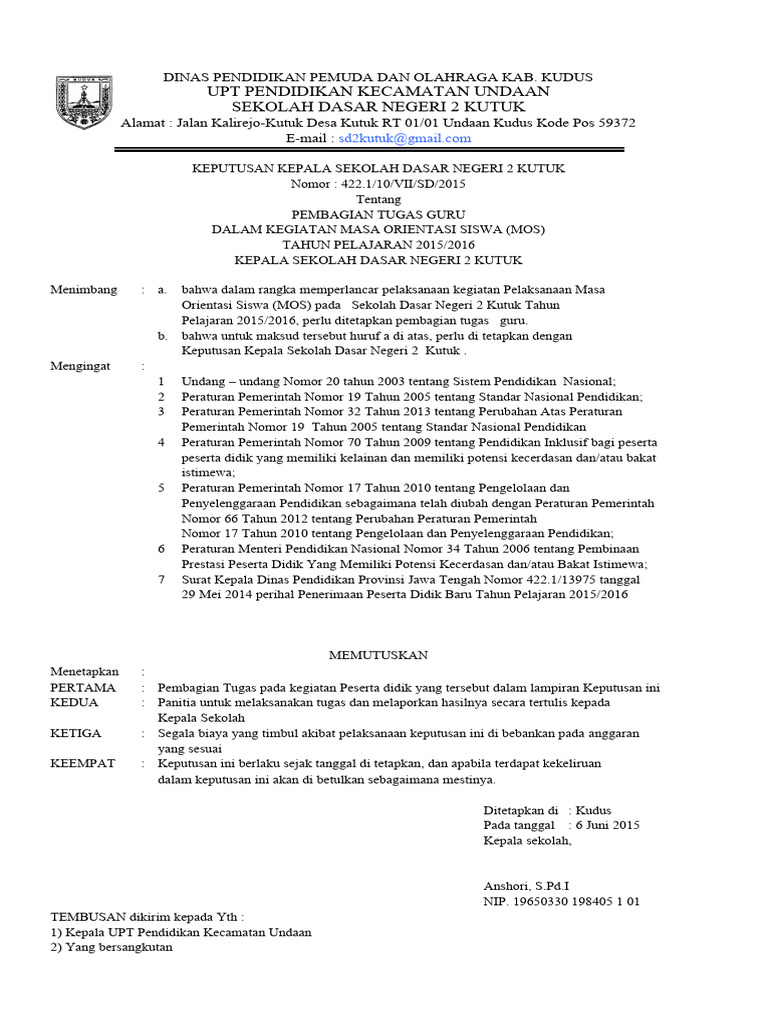 Pembagian Tugas Guru MOS | PDF | Karier & Perkembangan | Kesehatan Holistik