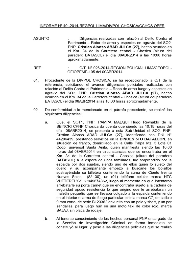 Informe Caso ROBO DE ARMA | PDF