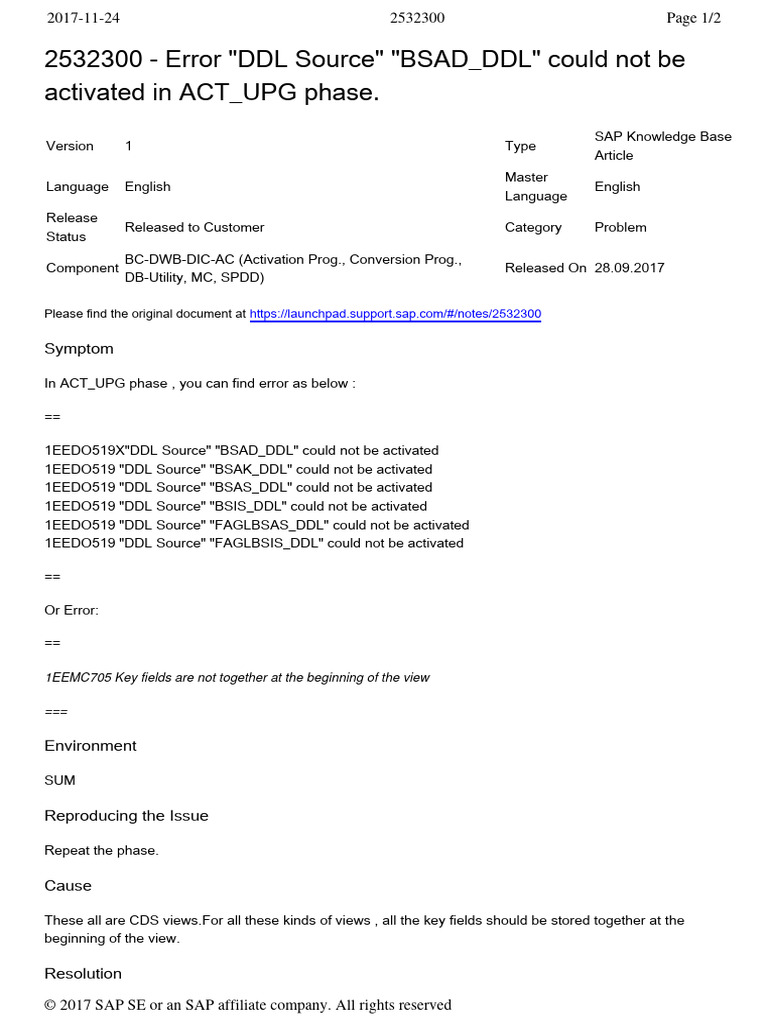 Error DDL Source-BSAD - DDL Could Not Be Activated | PDF | Computer ...