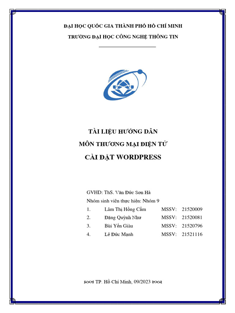 IS334.O11 Nhóm 9 Tài liệu hướng dẫn cài đặt WordPress | PDF