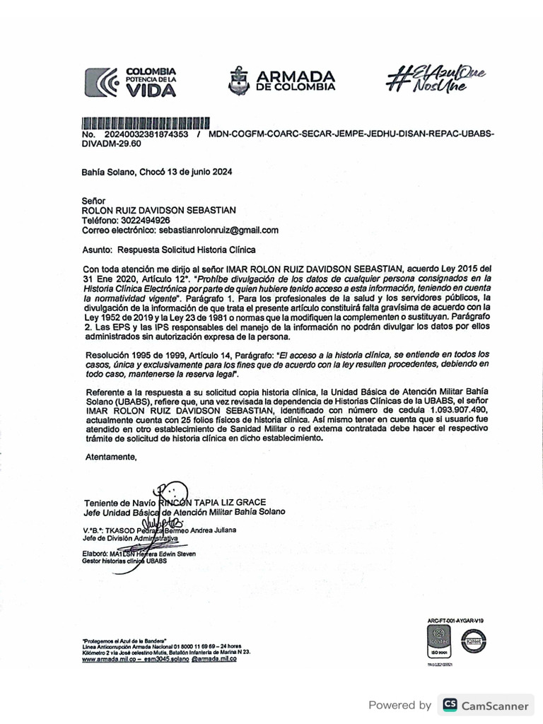 Oficio Rta Rolon Ruiz Davidson Sebastián | PDF