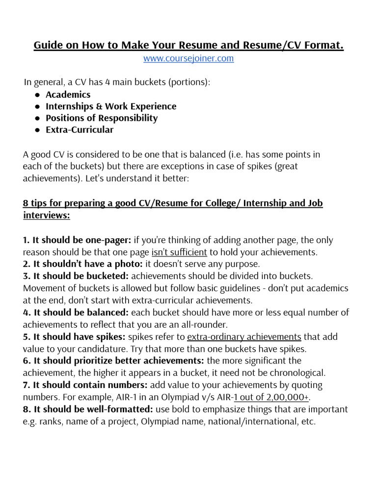 CV/Resume Formatting Guide | PDF