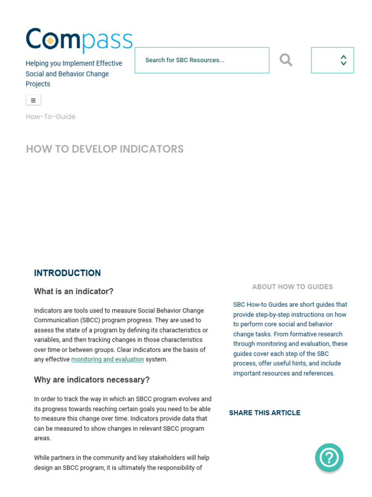 How To Develop Indicators - The Compass For SBC | PDF