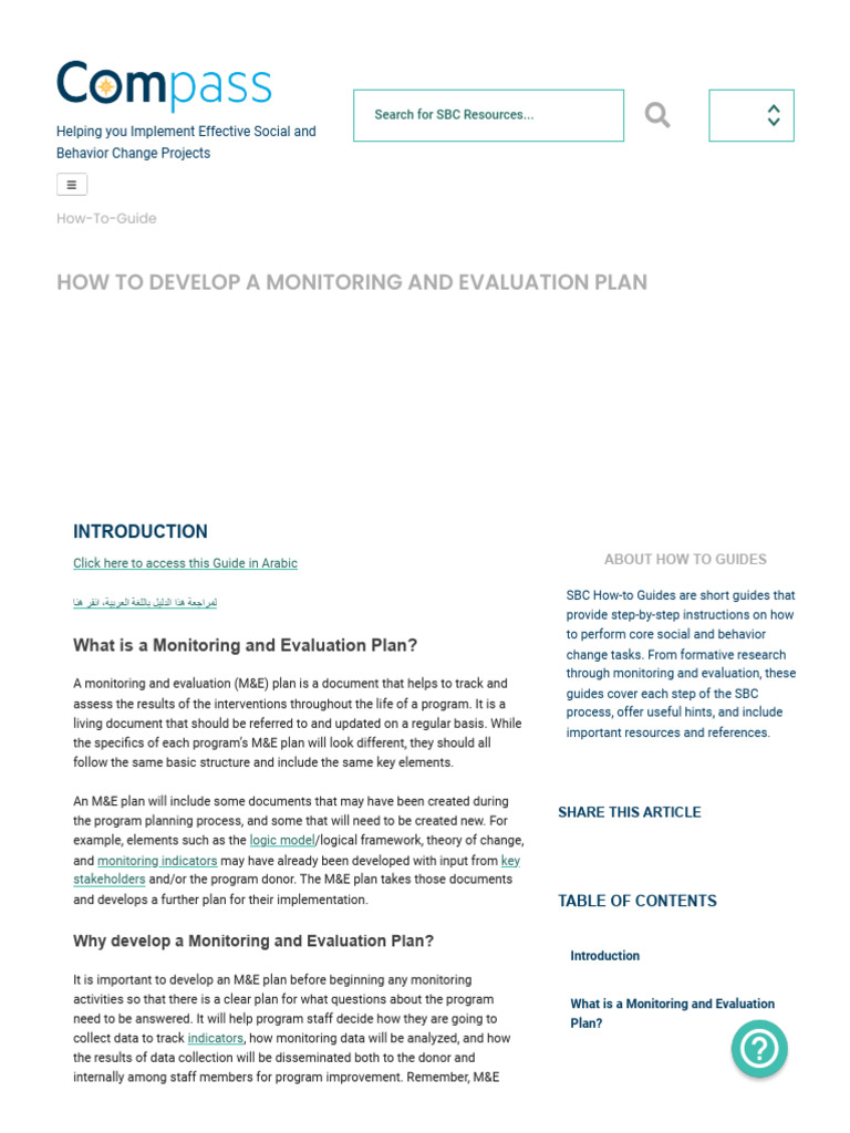 How To Develop A Monitoring and Evaluation Plan - The Compass For SBC ...
