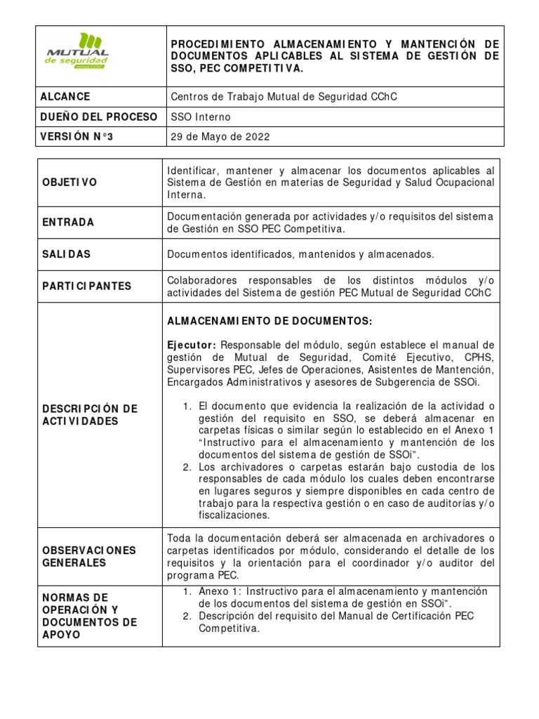 Ssoi 2019 V003 Procedimiento de Almacenamiento Del Sistema de Gestión ...