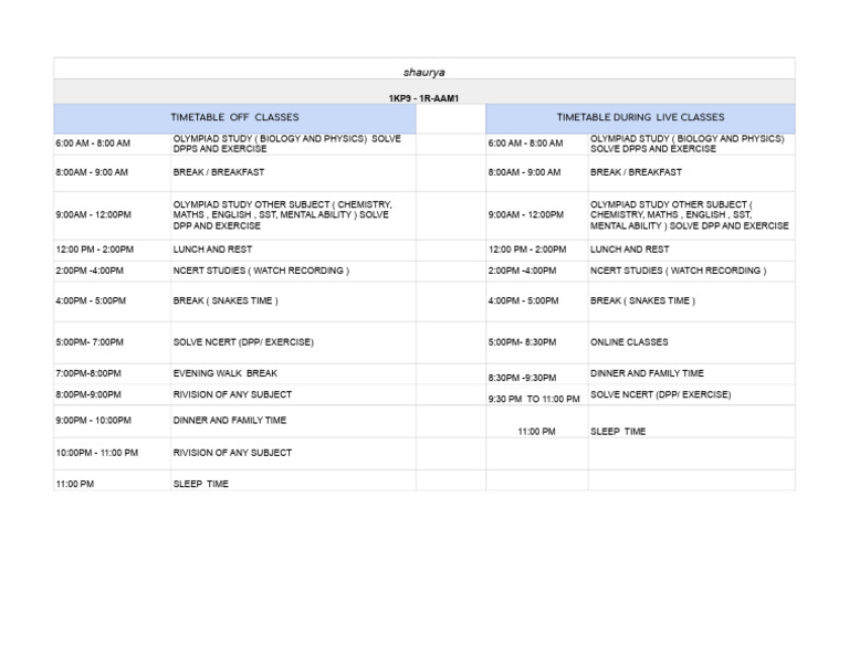Time Table | PDF