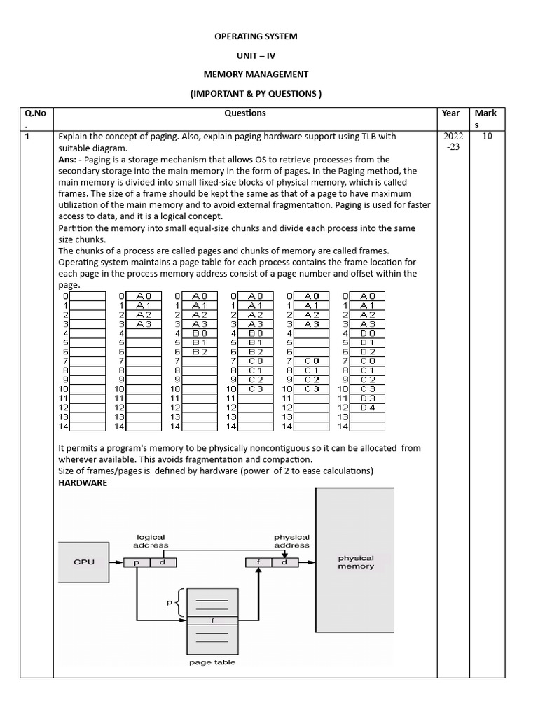 Paging and TLB in Memory Management | PDF | File System | Computer Data ...