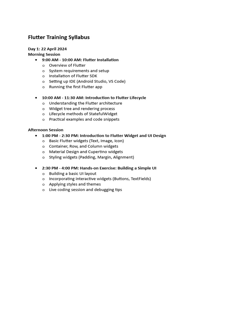 Flutter Training Syllabus | PDF